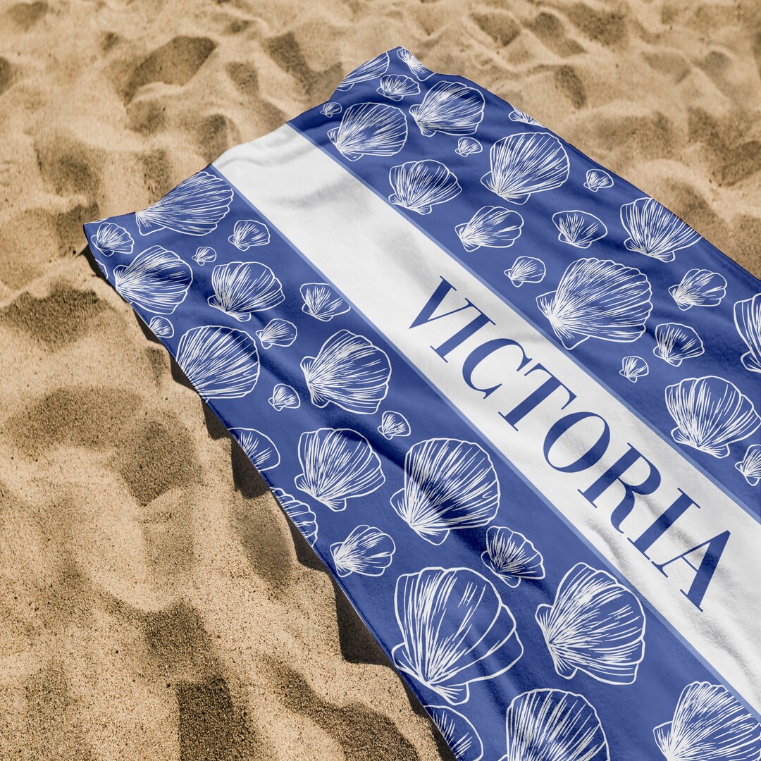 Seashell Custom Beach Towel, Personalized Seashell Bath Towel, Summer ...