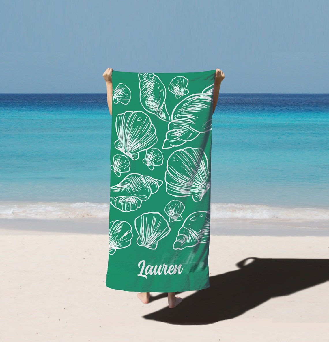 Seashell Custom Beach Towel, Personalized Seashell Bath Towel, Summer ...