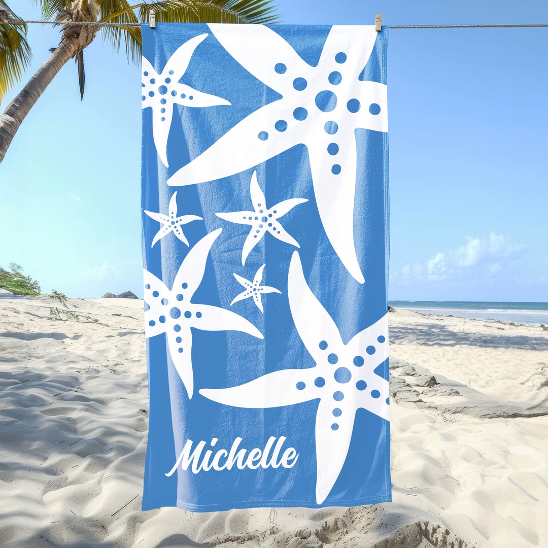 Starfish Custom Beach Towel, Personalized Starfish Beach Towel, Summer Essentials Beach Towel ...