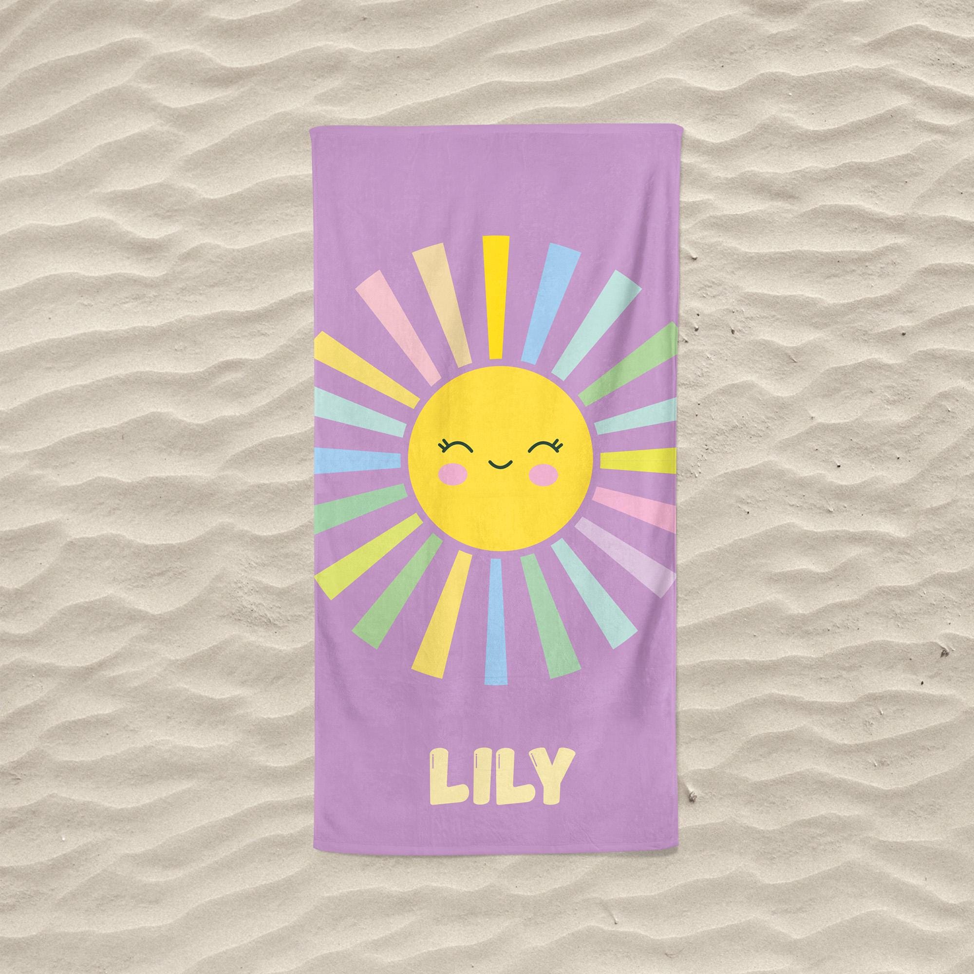 Personalized Rainbow Sun Beach Towel, Kid's Towels With Sun, Sun Beach ...