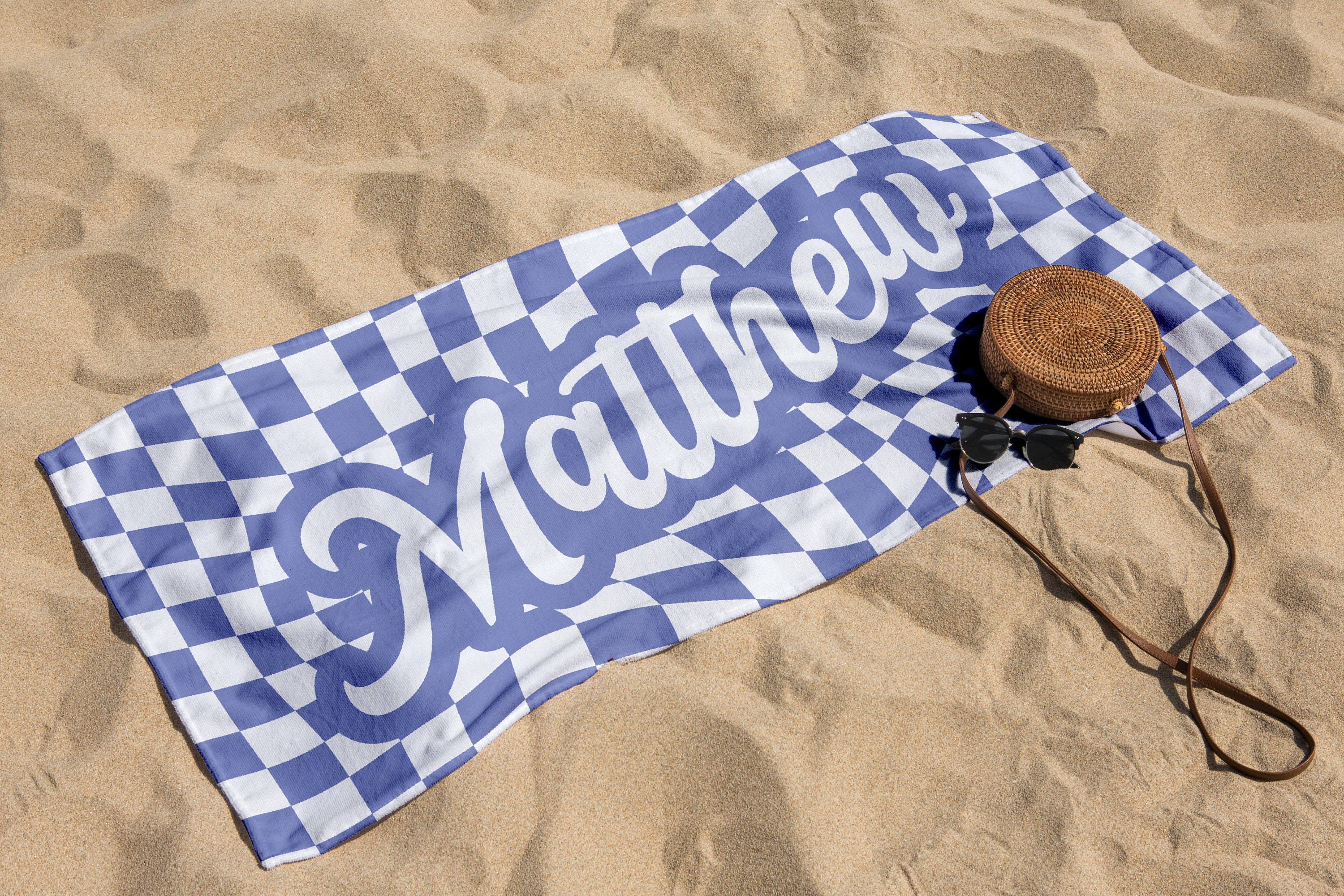 Retro Checkered Custom Beach Towel, Personalized Retro Style Checkered ...
