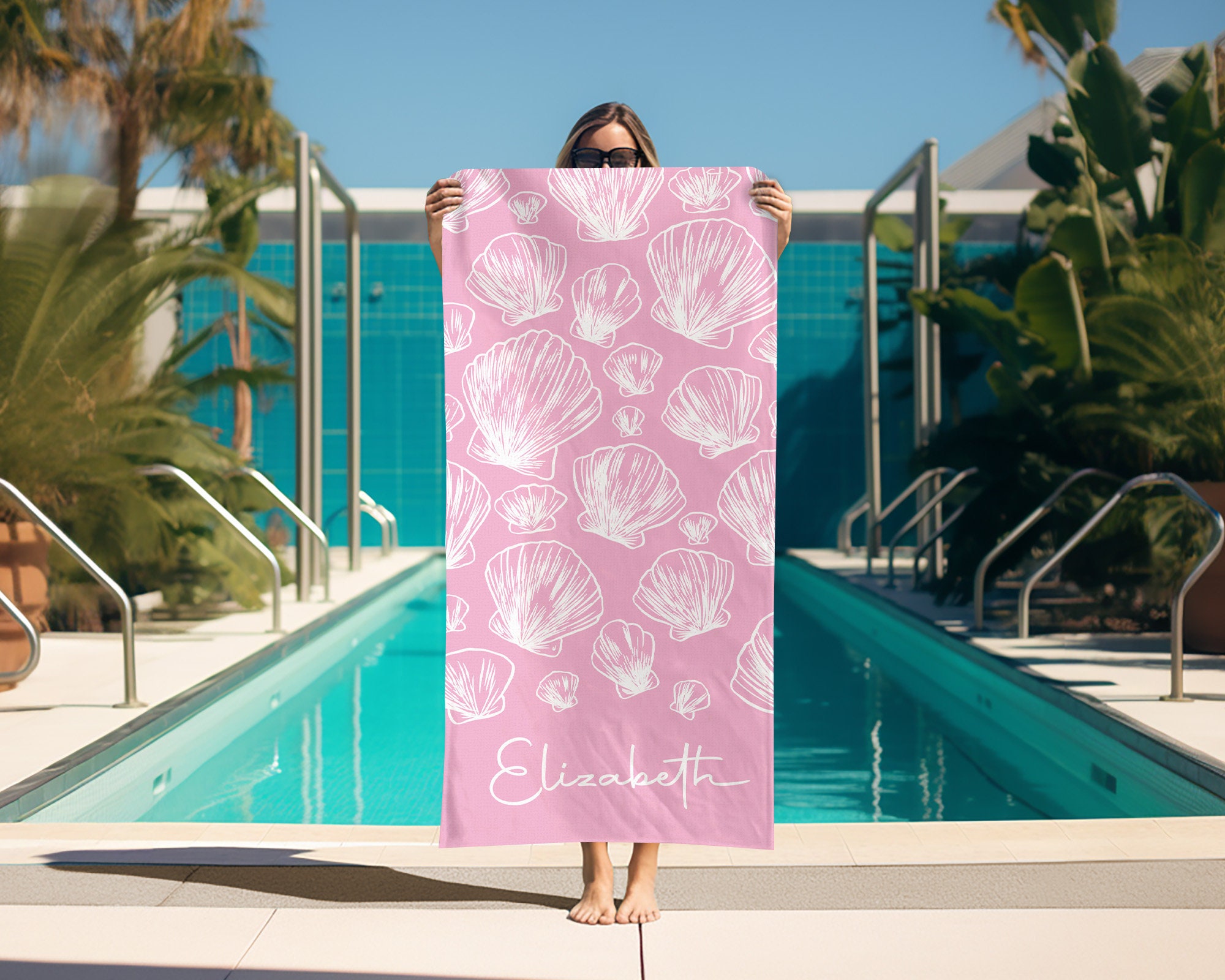 Seashell Custom Beach Towel, Personalized Seashell Bath Towel, Summer ...