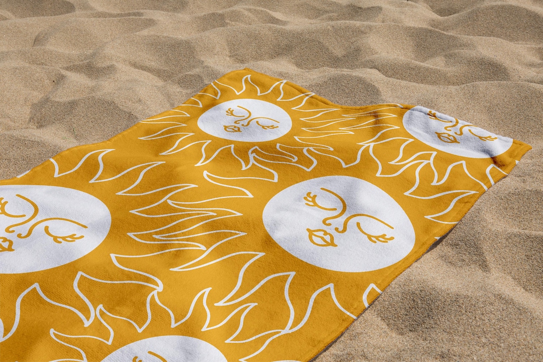 Sun Face Beach Towel, Sun Beach Towel, Celestial Sun Custom Beach Towel ...