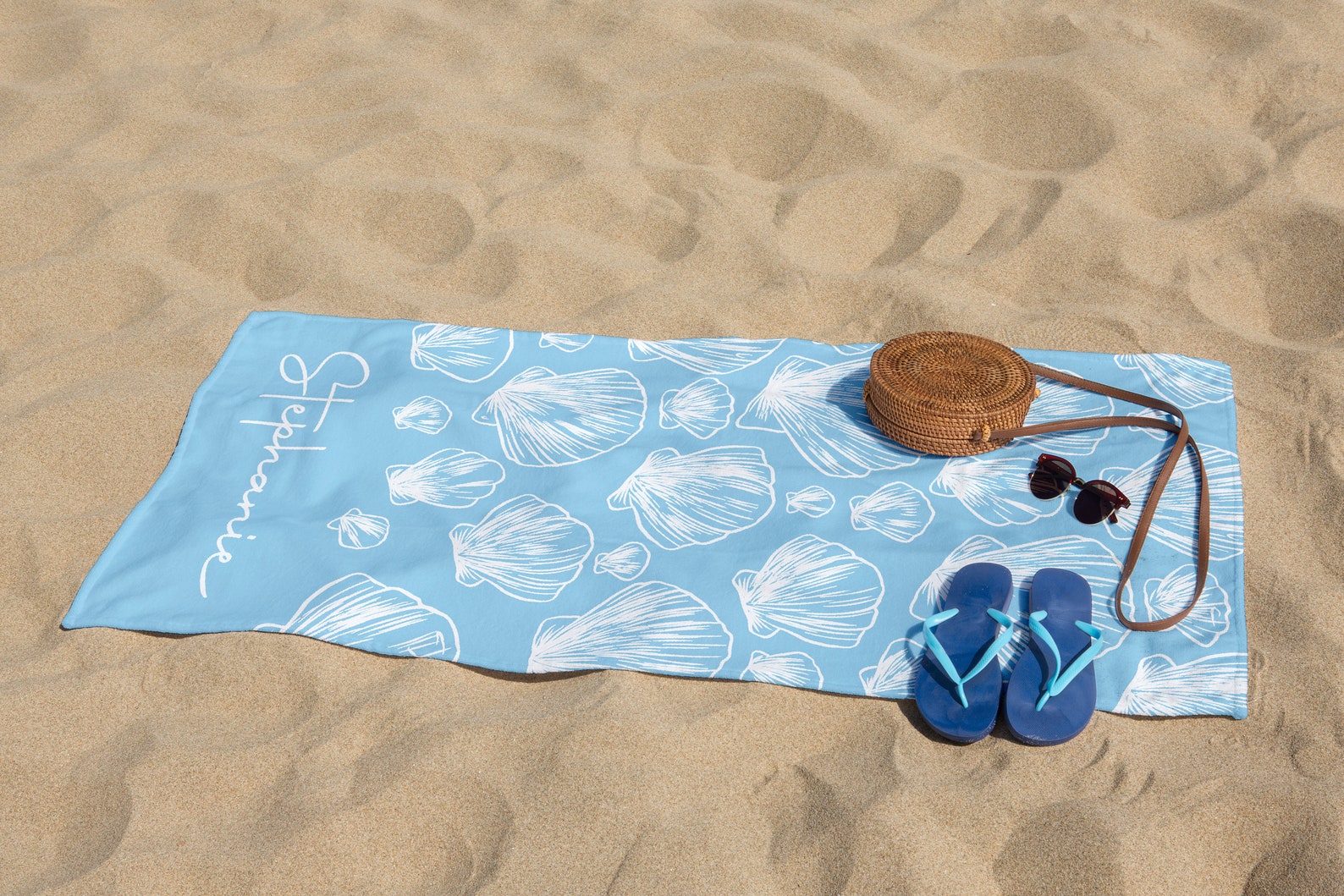 Seashell Custom Beach Towel, Personalized Seashell Bath Towel, Summer ...