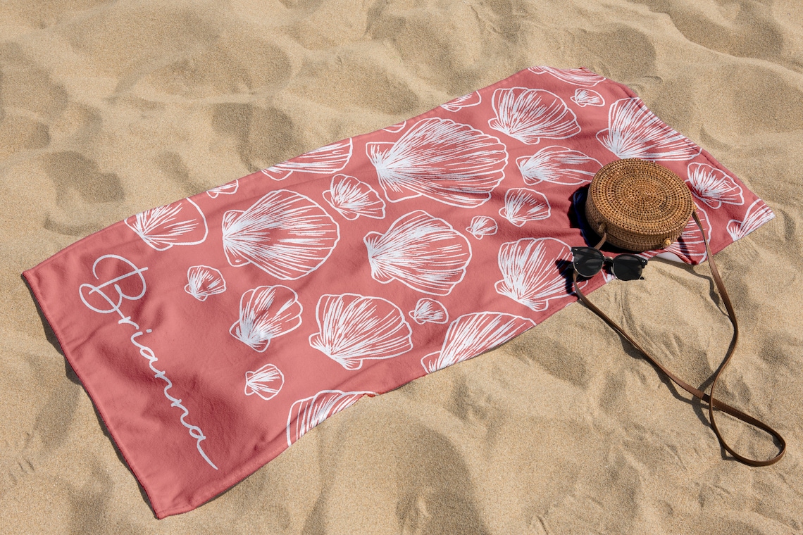 Seashell Custom Beach Towel, Personalized Seashell Bath Towel, Summer ...