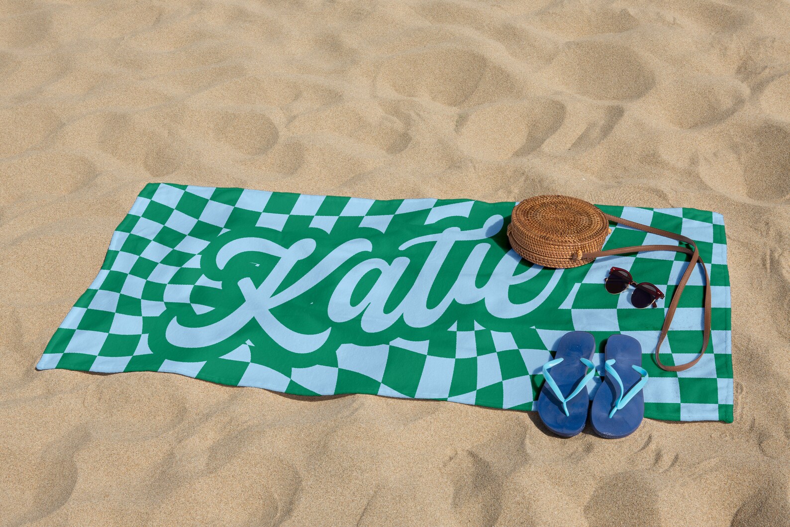 Retro Checkered Custom Beach Towel, Personalized Retro Style Checkered ...