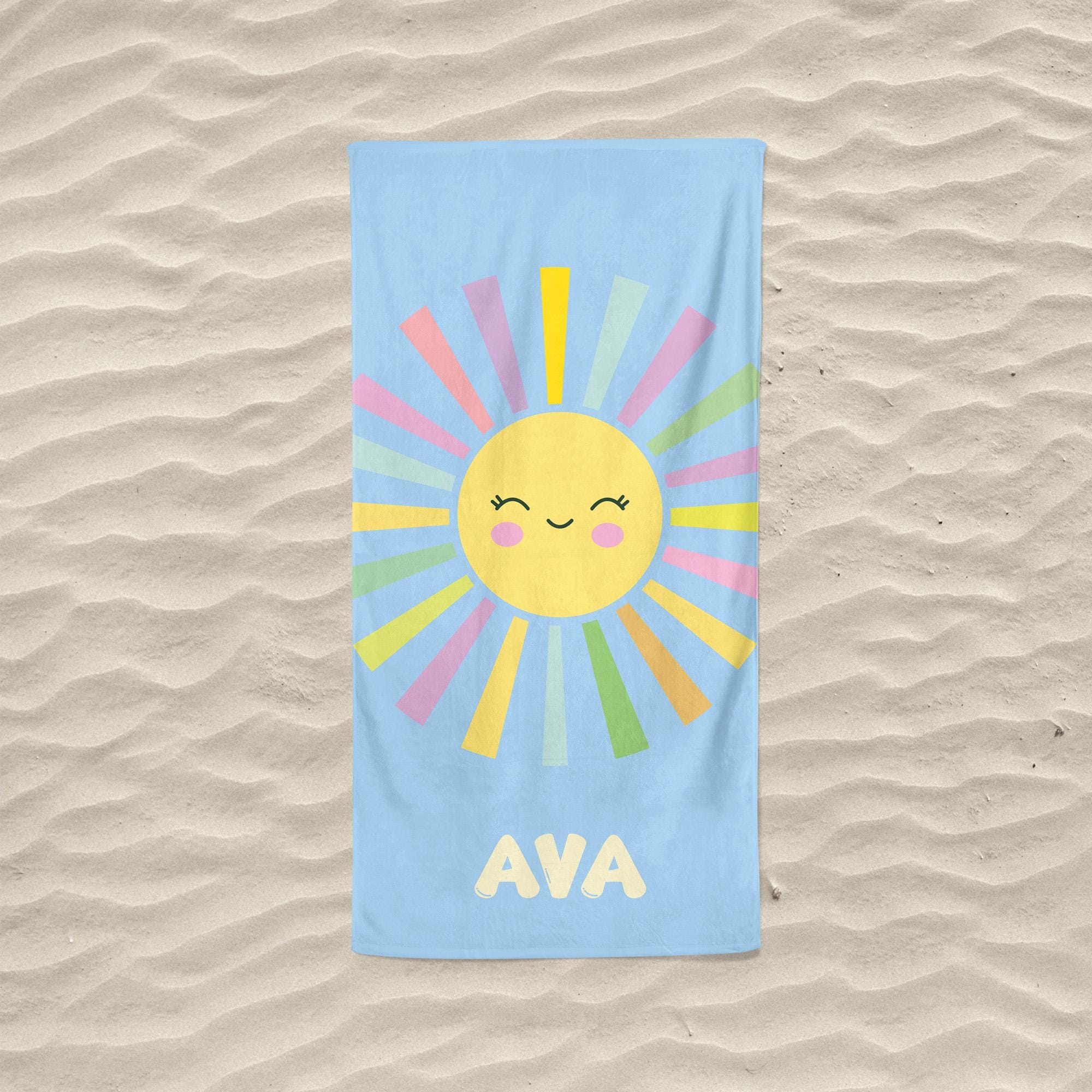 Personalized Rainbow Sun Beach Towel, Kid's Towels With Sun, Sun Beach ...