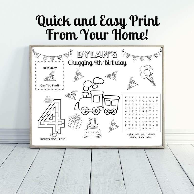 Train Birthday Activity Sheet | Personalized Train Party Supply | Train ...