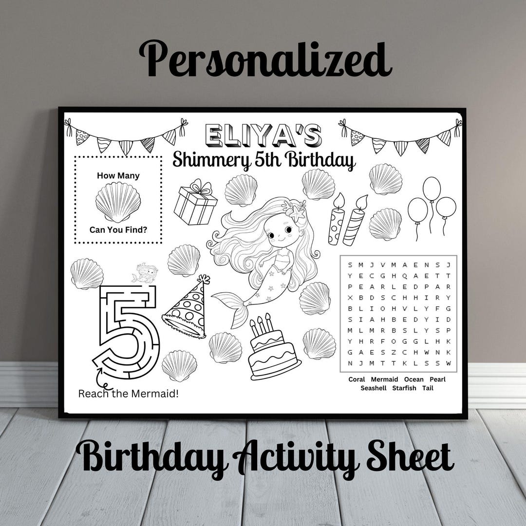 Personalized Mermaid Birthday Placemat: Under the Sea Activity Sheet ...