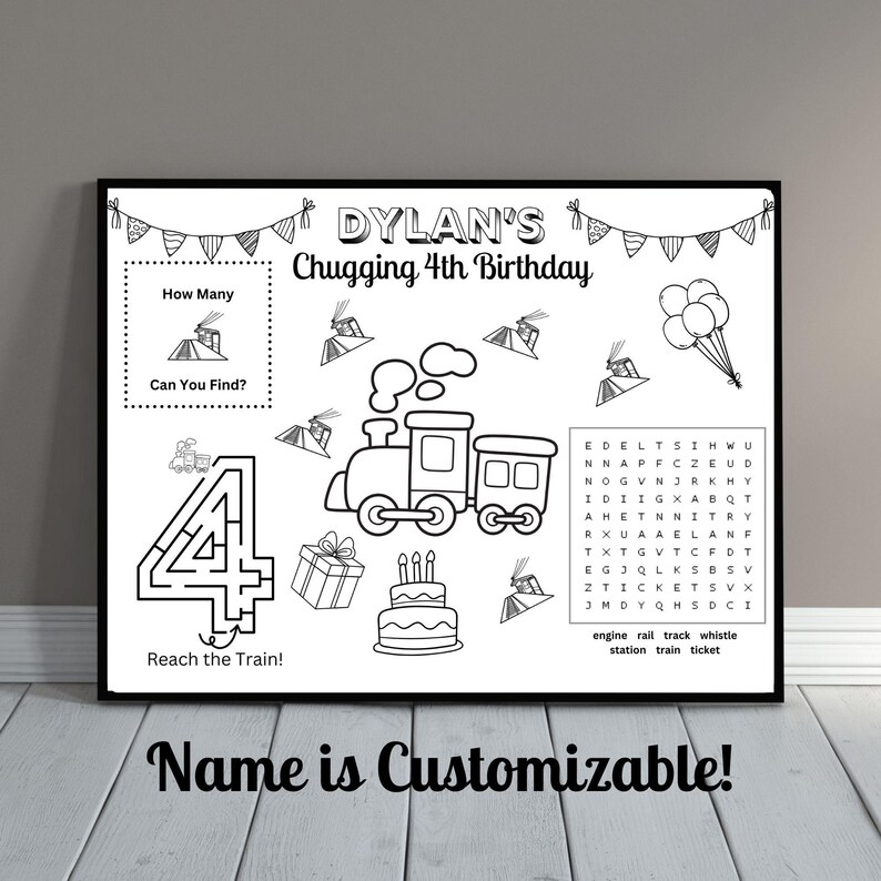 Train Birthday Activity Sheet | Personalized Train Party Supply | Train ...