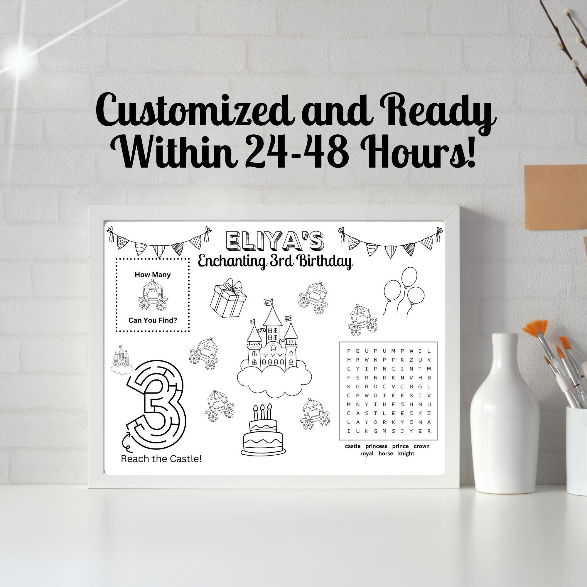 Personalized Princess Castle Birthday Activity Sheet (digital Download ...