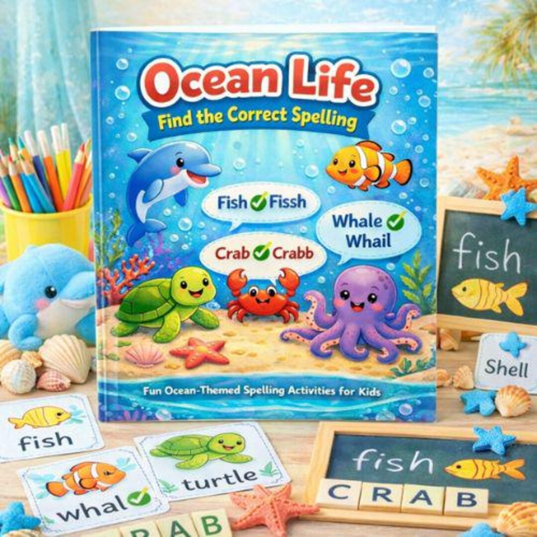 Ocean Animals Spelling Worksheet Printable | Kids Ocean Life Activity ...