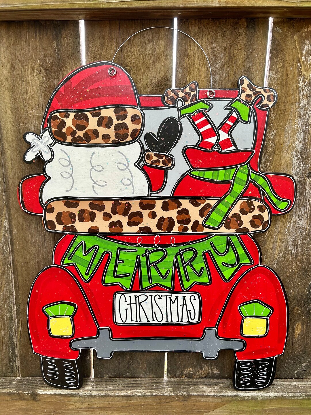 Christmas Door Hanger, Santa Door Hanger, Little Red Truck Door Hanger ...