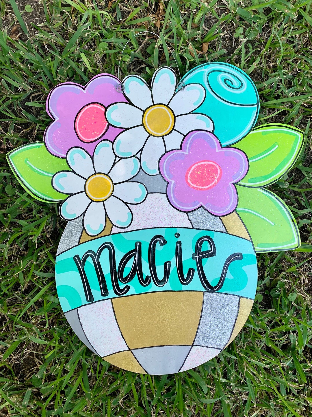 Personalized Door Sign, Disco Ball Door Hanger, Girl’s Room Door Sign ...