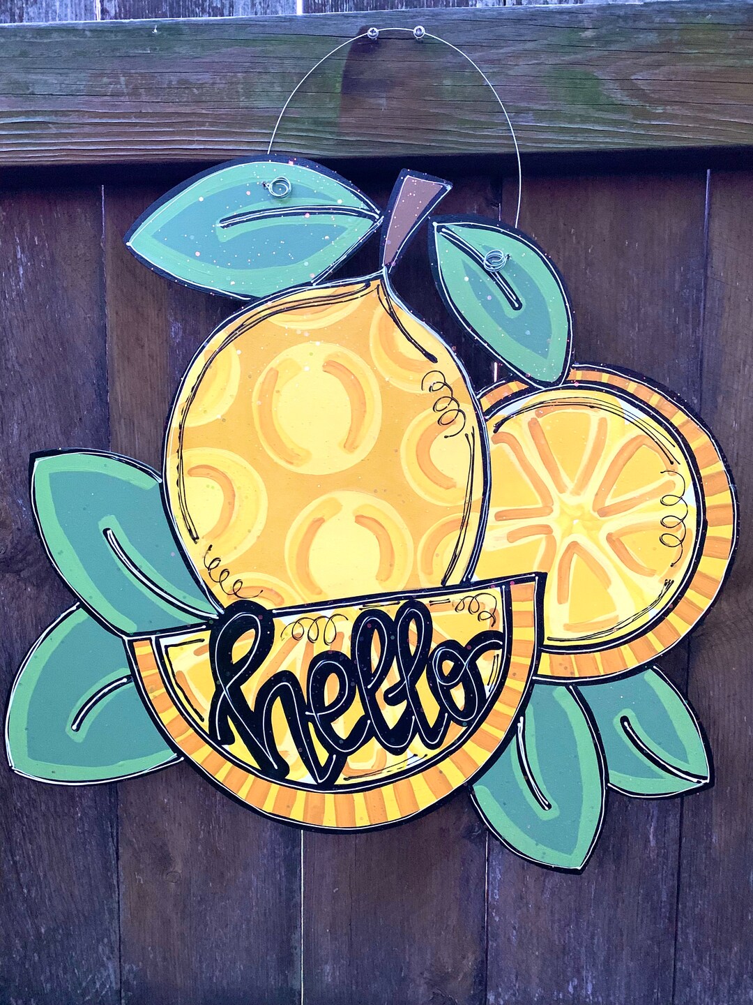 Lemon Door Hanger Hello Door Hanger Summer Door Hanger Door Decor Porch ...