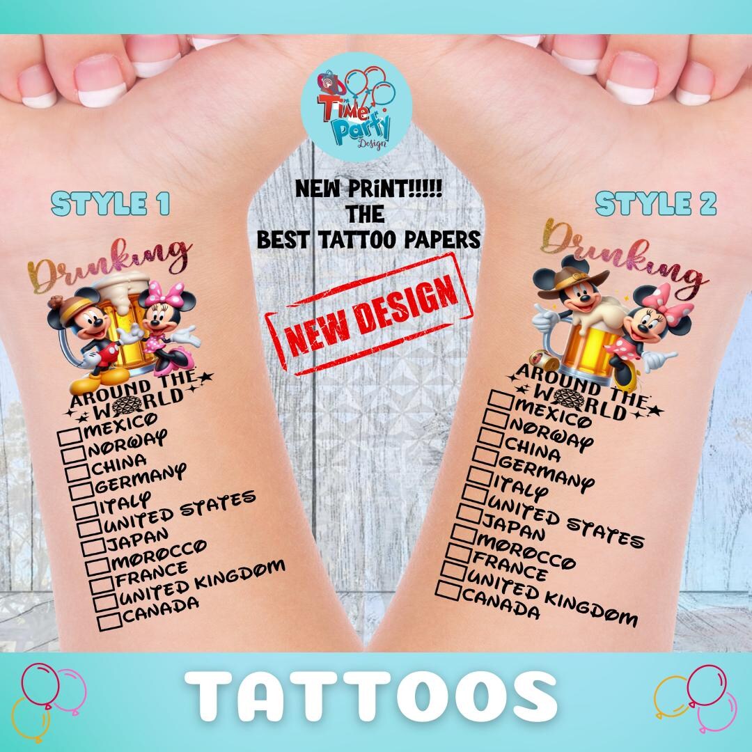 Drinking Around the World Tattoo, Epcot Inspired Temporal Tattoo - Etsy
