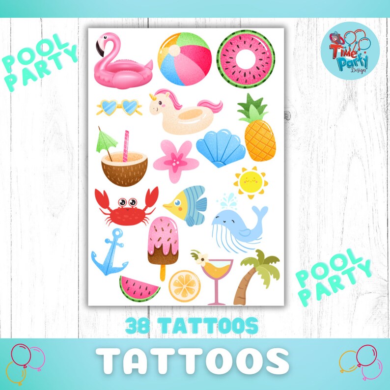 Pool Party Temporary Tattoos - Etsy