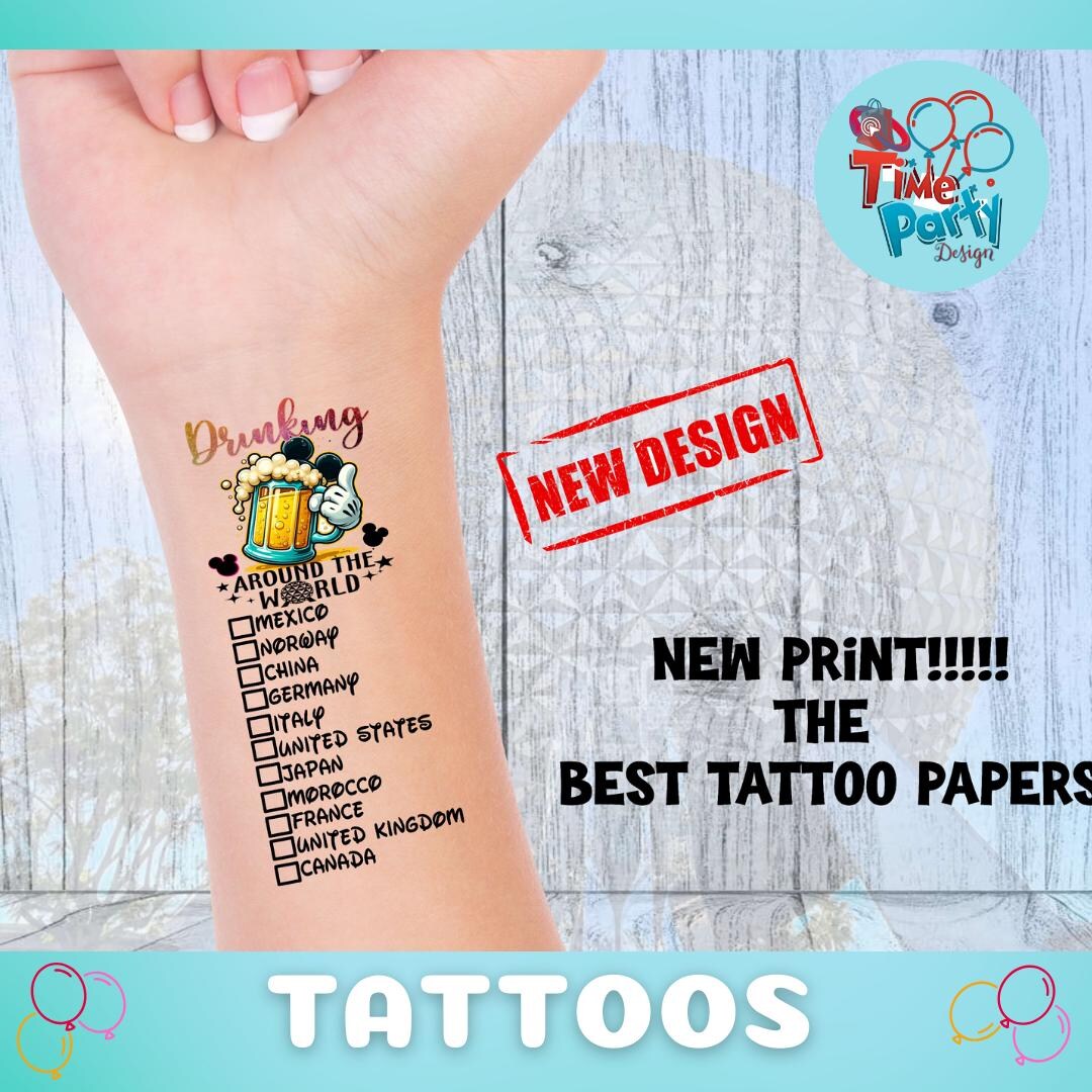 Drinking Around the World Temporary Tattoo, Epcot Inspired - Etsy