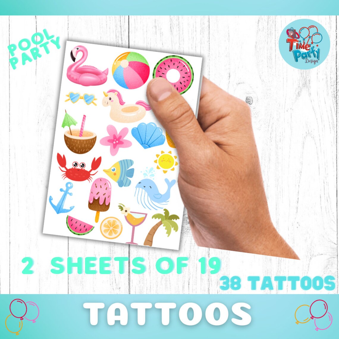 Pool Party Temporary Tattoos - Etsy