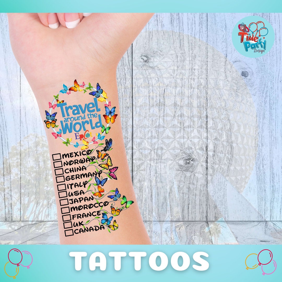 Travel Around the World Temporary Tattoo, Epcot Inspired - Etsy