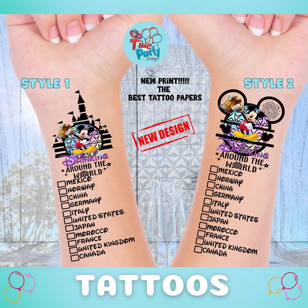 Epcot Food & Wine Festival Temporary Tattoo, Drink Around the World - Etsy