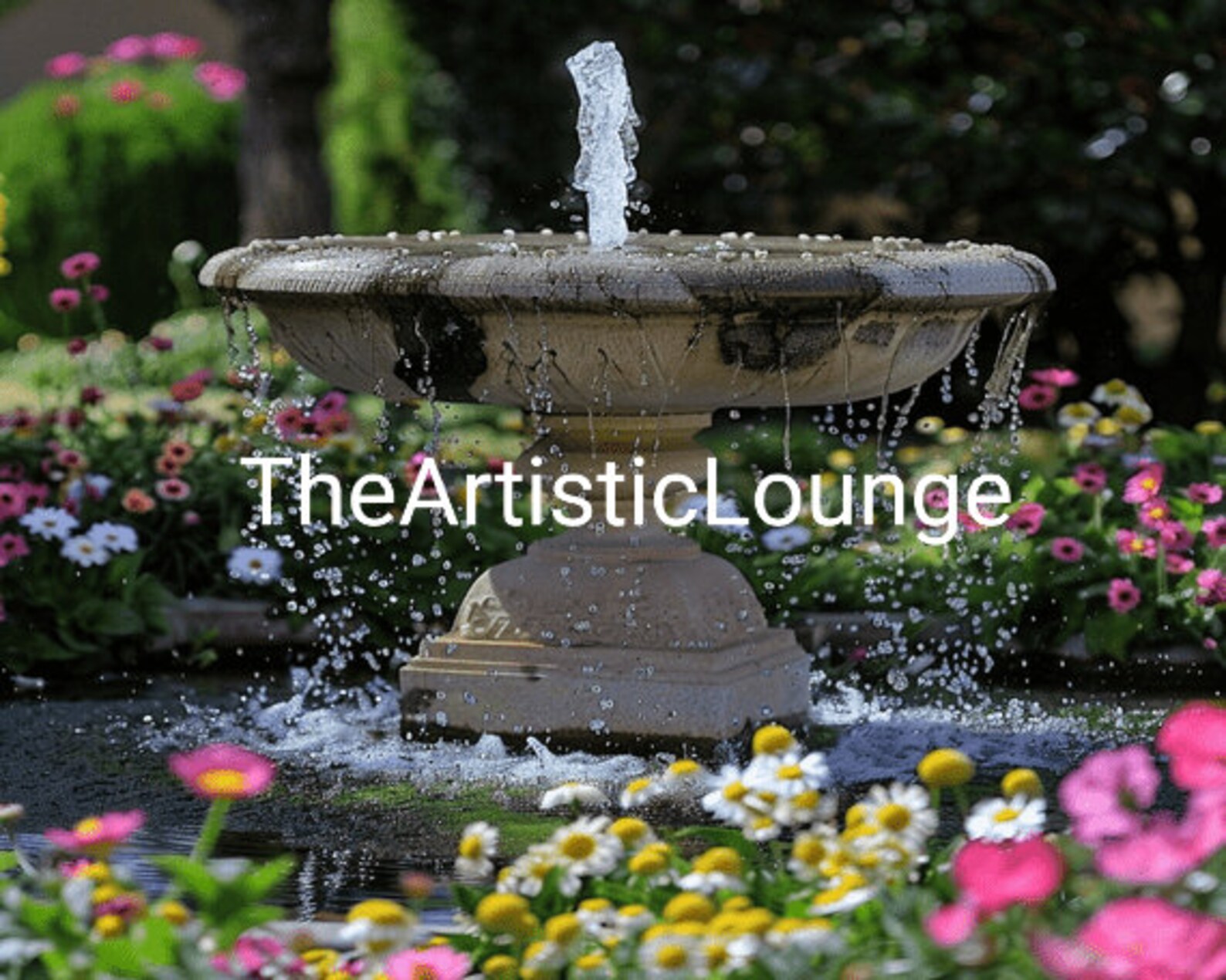 Garden Fountain With Flowers - Digital Download - Serene Outdoor Wall ...