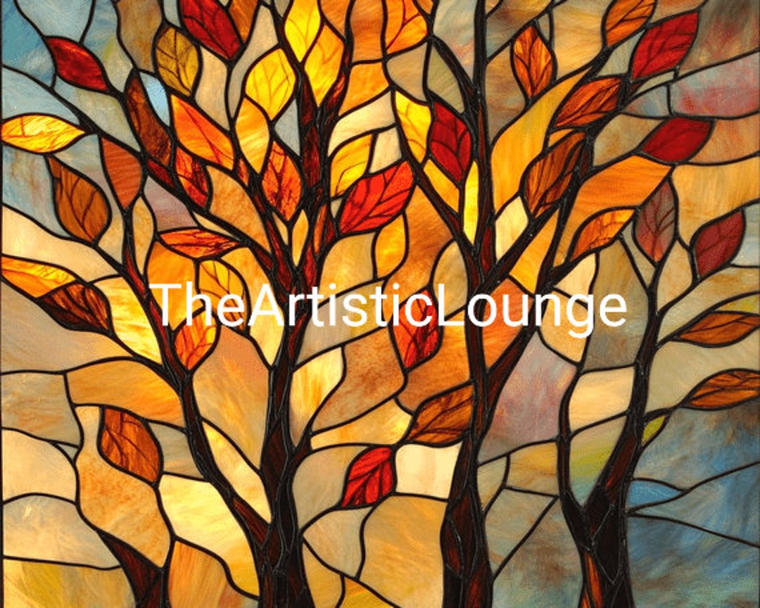 Stained Glass Design of Fall Trees - Digital Download - Vibrant Autumn ...