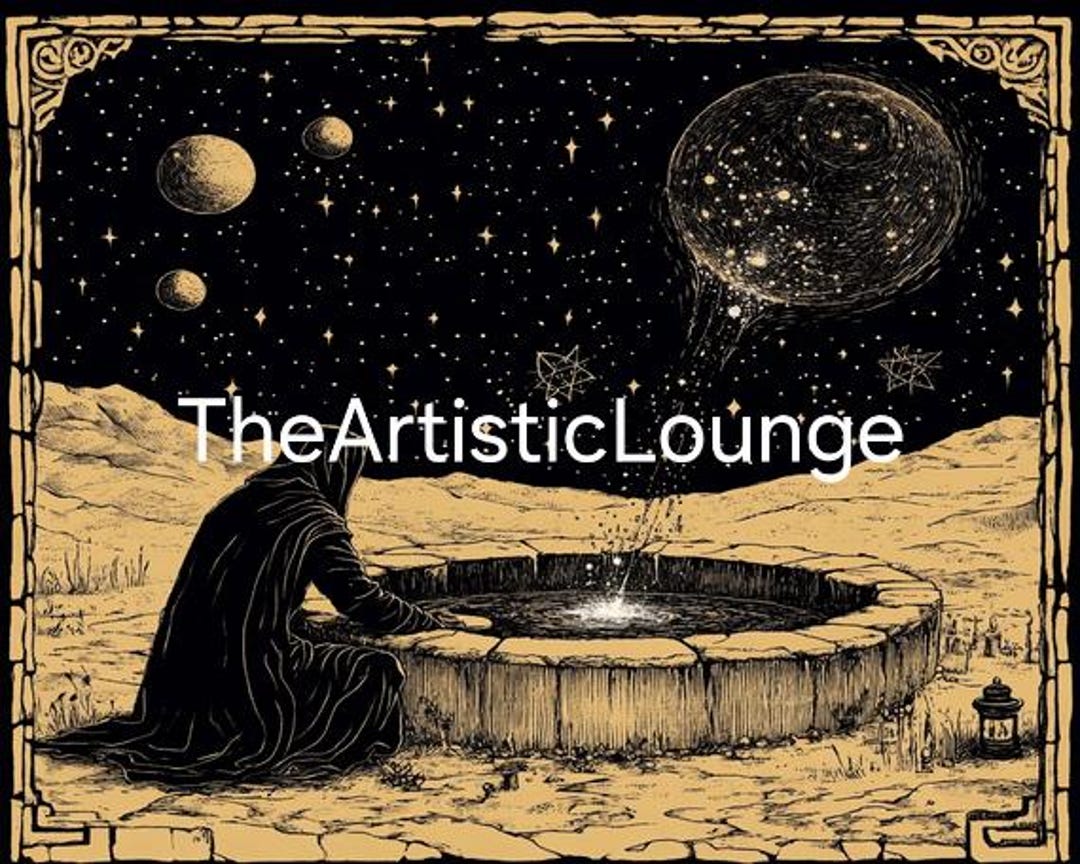 Medieval Style Woodcut Cosmic Well in the Desert Intricate and Mystical ...