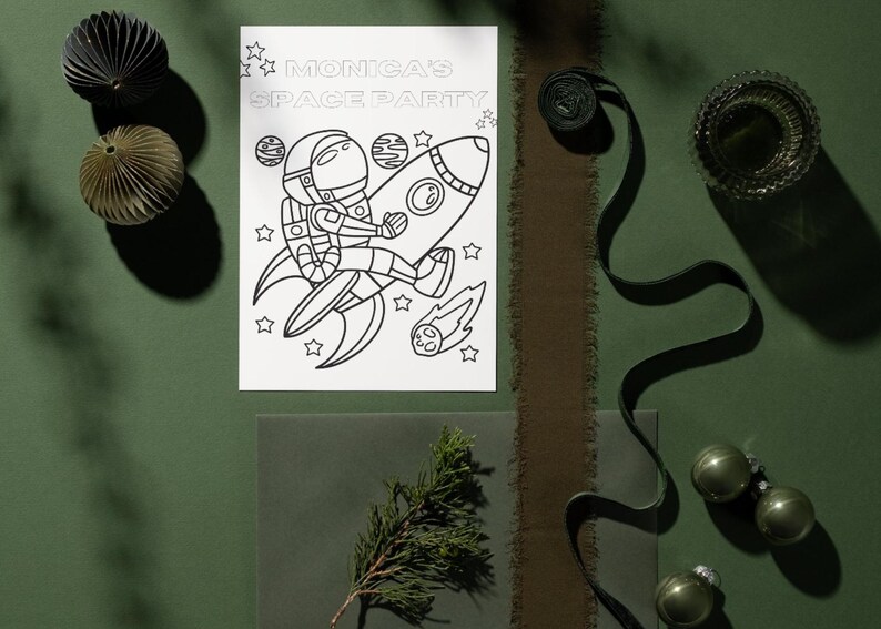 Astronaut Coloring Activity, Space Birthday Party, Rocket Ship, Planets ...
