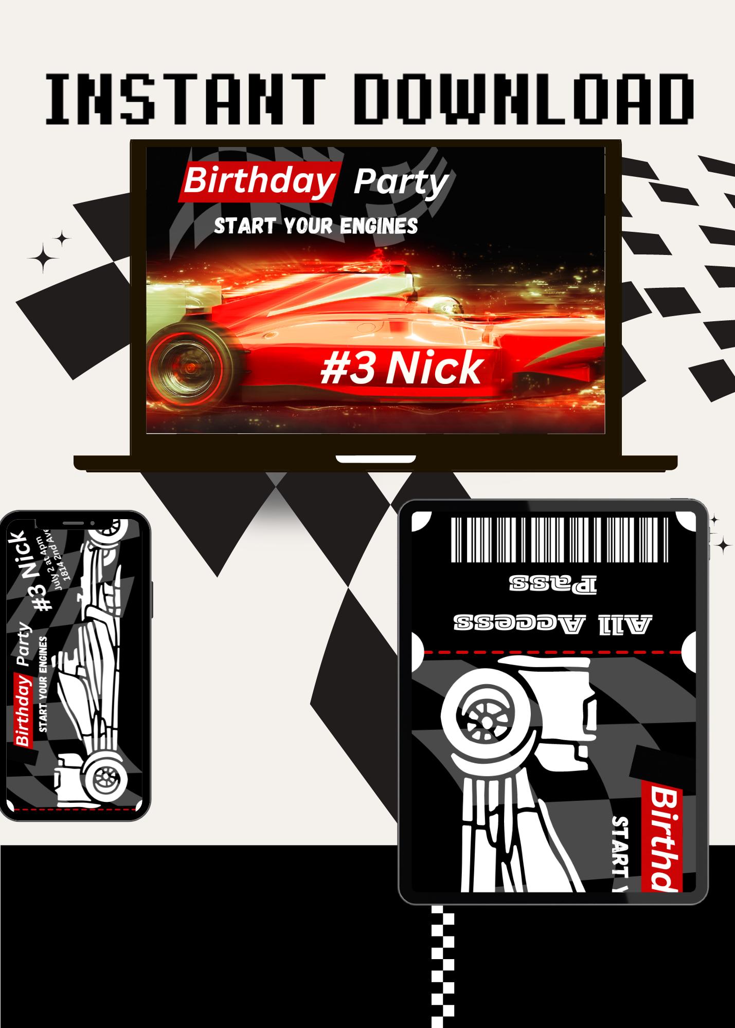 EDITABLE Racing Ticket Birthday Invitation, Racing, Formula, 1 ...