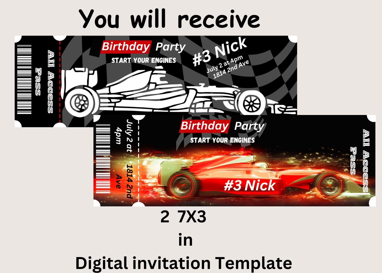 EDITABLE Racing Ticket Birthday Invitation, Racing, Formula, 1 ...