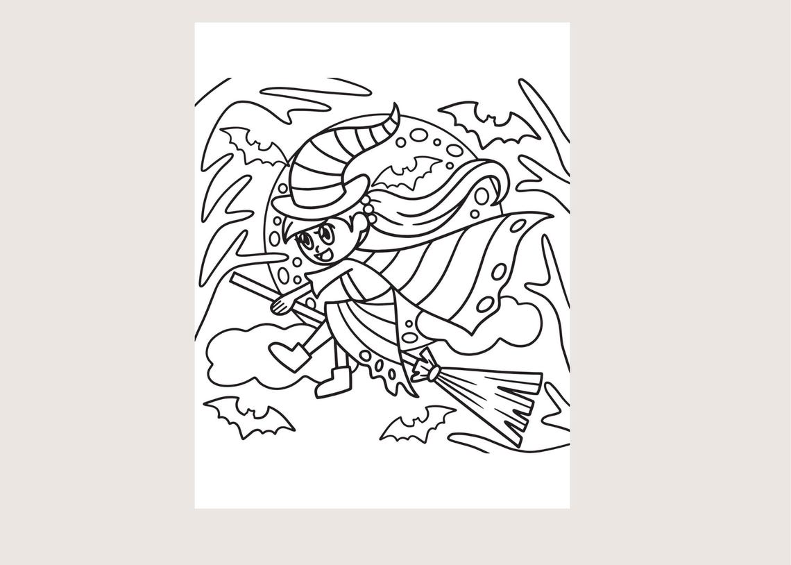 Halloween Coloring Activity, Kids Activity, Witch Coloring, Adult ...