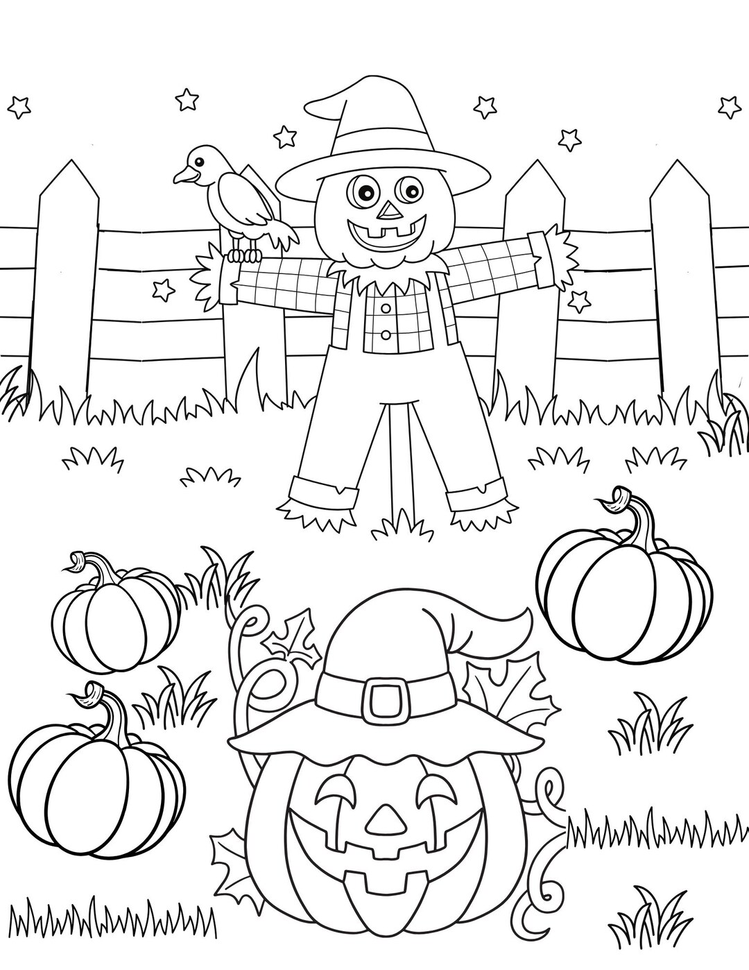 Scarecrow, Coloring Page, Halloween, Pumpkin, Pumpkin Patch, Spooky ...
