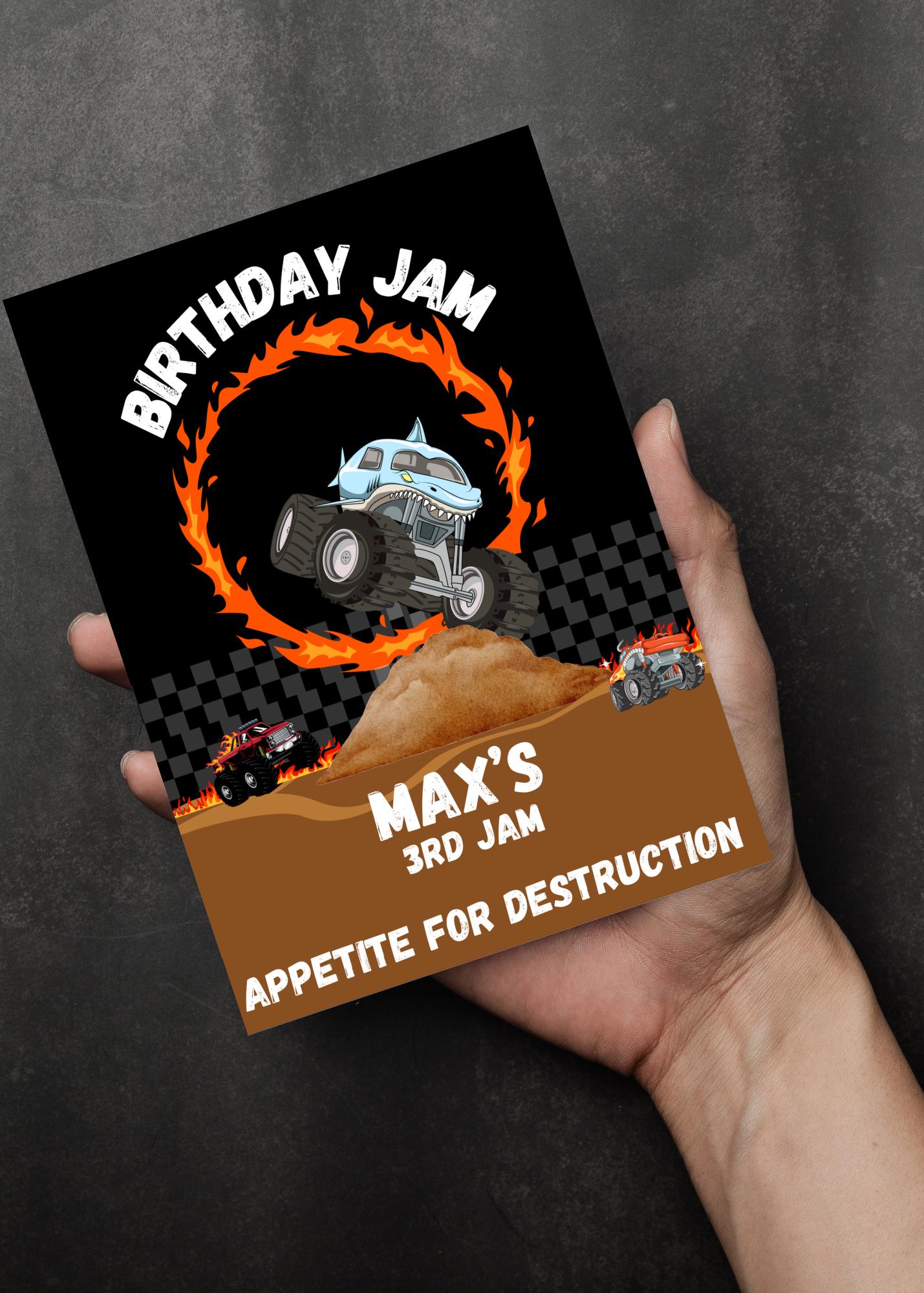 Editable, Birthday Jam, Monster Tuck, Monster Jam, Birthday Party ...