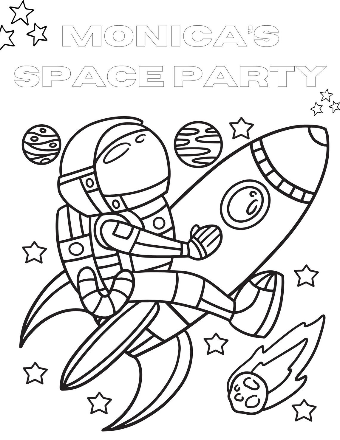 Astronaut Coloring Activity, Space Birthday Party, Rocket Ship, Planets ...