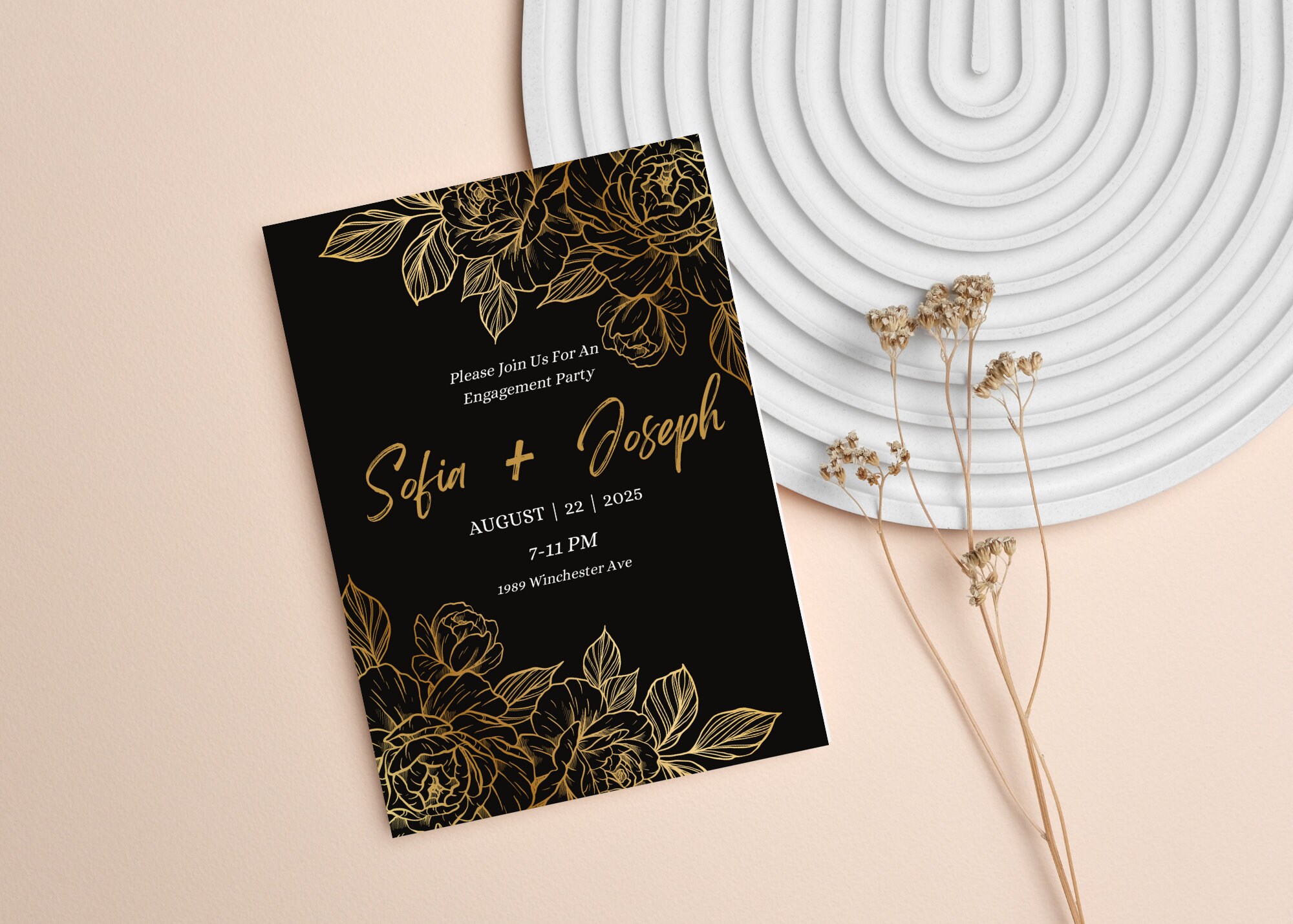 Gold and Black Invitation, Weddings, Birthdays, Anniversaries, Spring ...