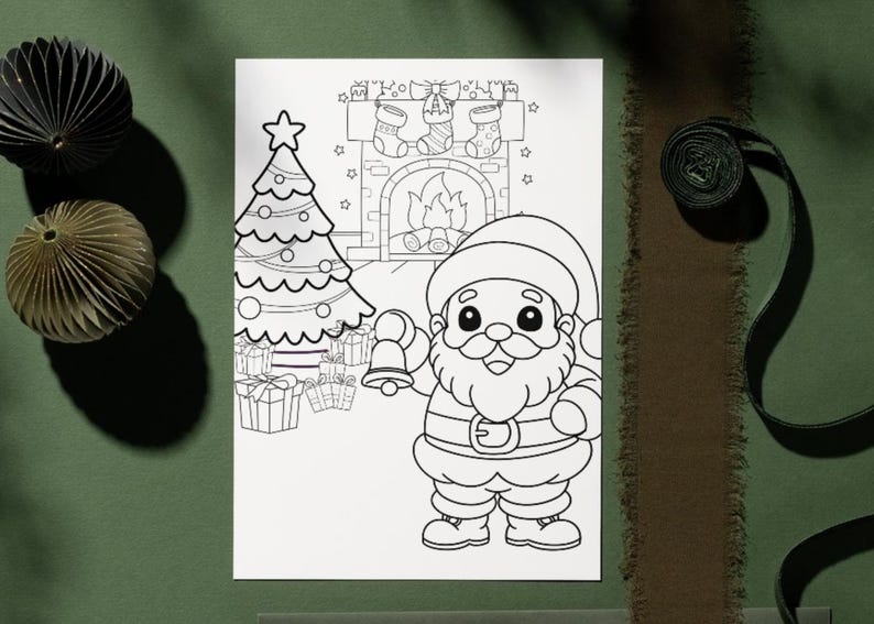 Coloring Page, Santa Claus, Santa Coloring, Christmas Tree, Chimney ...