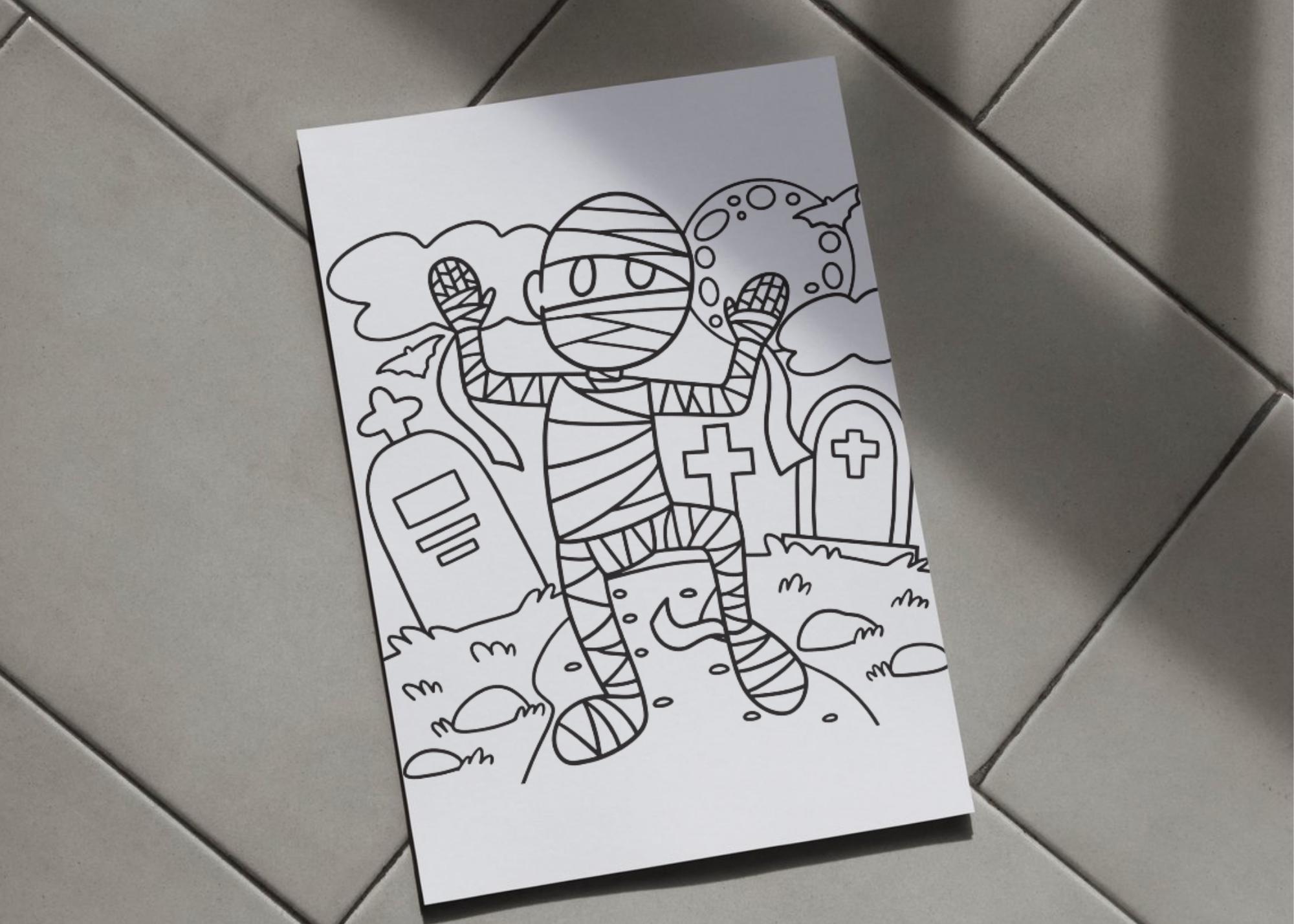 Halloween Coloring Page, Mummy Coloring Page, Spooky Cemetery, Full ...