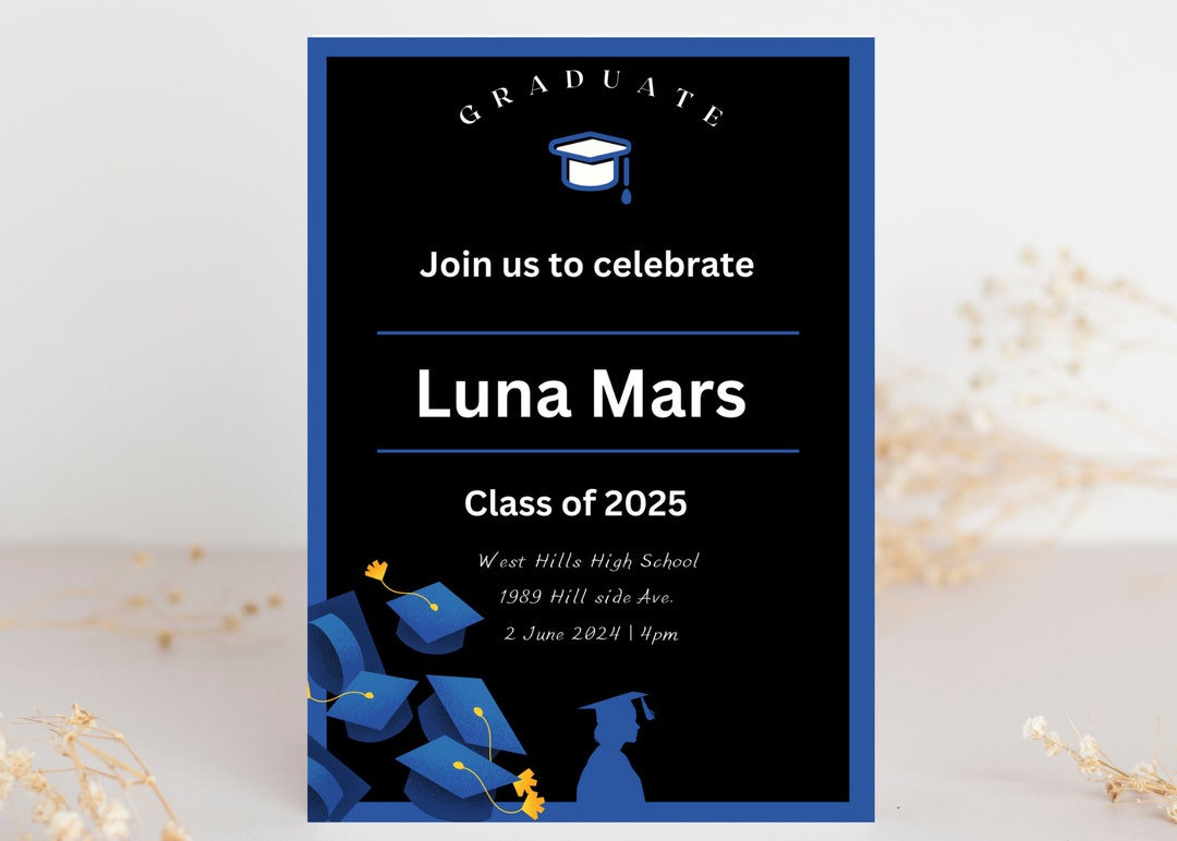 Black and Blue Graduation Invitation, Make Your Own Edits, Print It ...