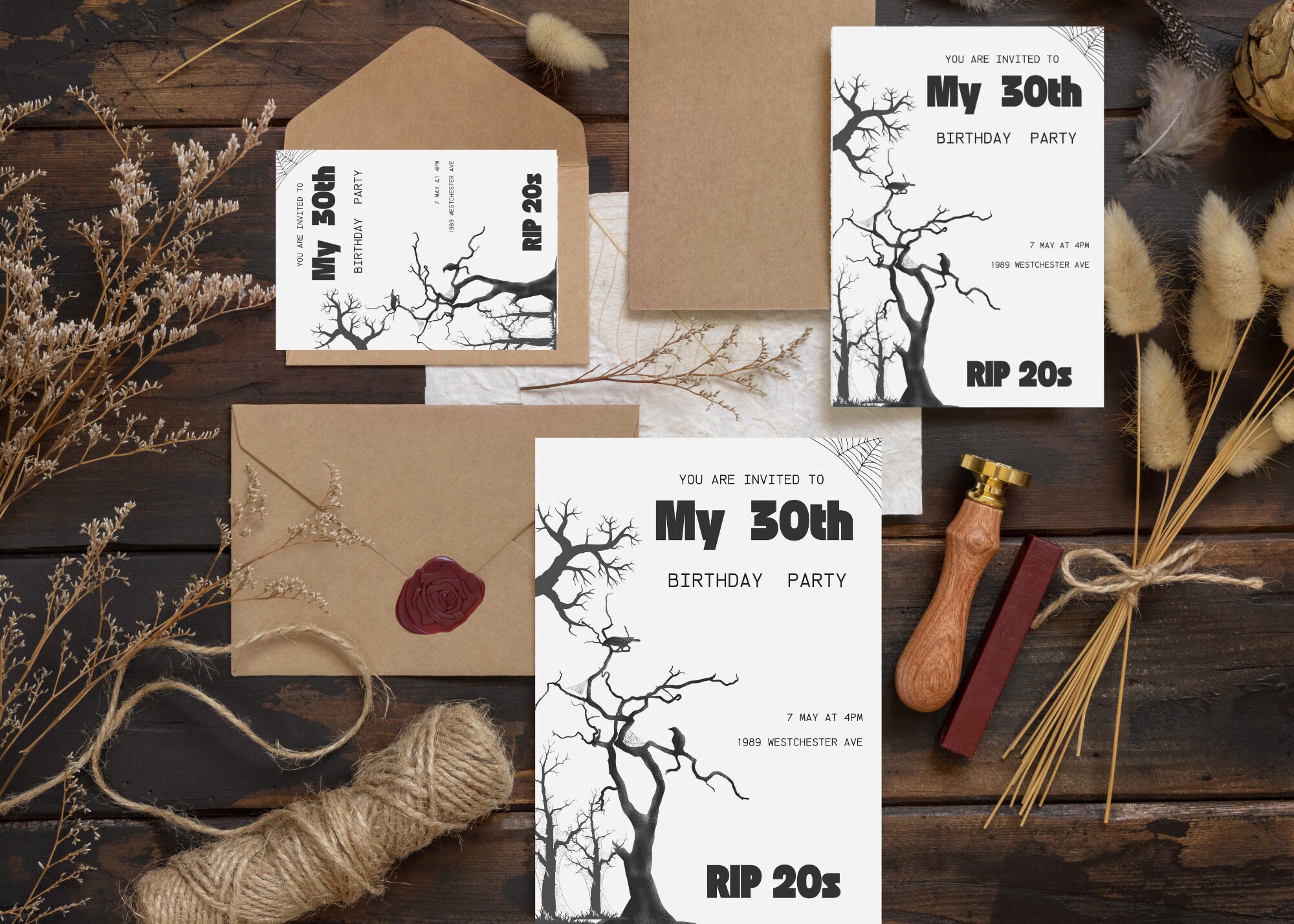 RIP 20s, Birth Day Party, 30s, Invitation, Black, White, Digital ...