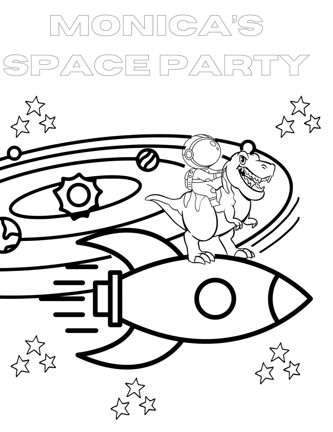 Space Dino Coloring Activity, Birthday Coloring, Birthday Party ...