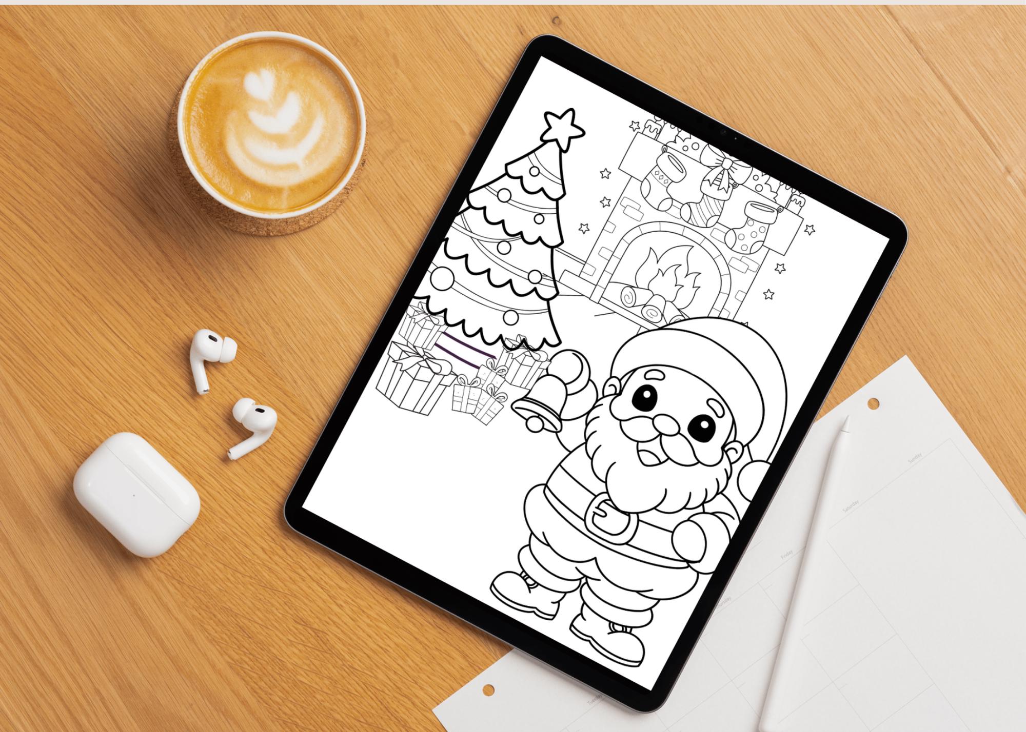 Coloring Page, Santa Claus, Santa Coloring, Christmas Tree, Chimney ...