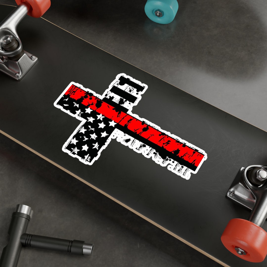 Thin Red Line Cross Sticker: Firefighter Vinyl Decal - Etsy