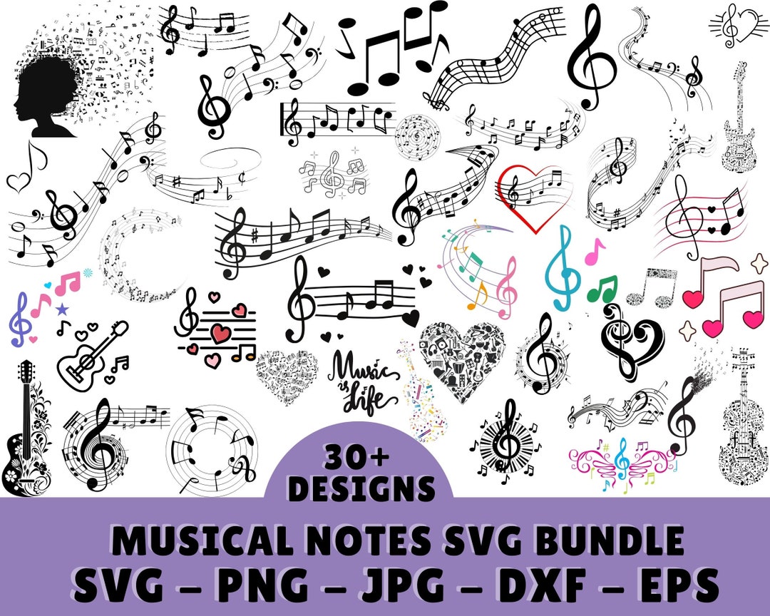 NOTAS MUSICALES SVG, Paquete de notas musicales Svg, Imágenes ...