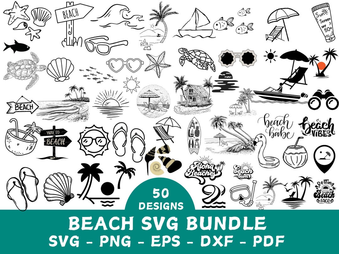 Beach Svg Bundle, Beach Clipart Svg Bundle, Summer Svg, Palm Tree Svg ...