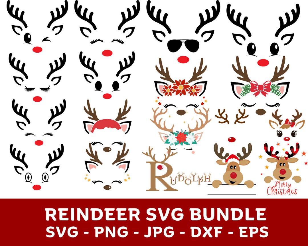 Caras de reno de Navidad SVG PNG Paquete, Chica Reno SVG, Niño Reno Svg ...