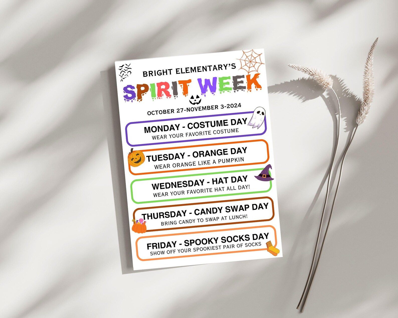 Editable Fall Spirit Week Flyer Template, School Spirit Schedule, Canva ...
