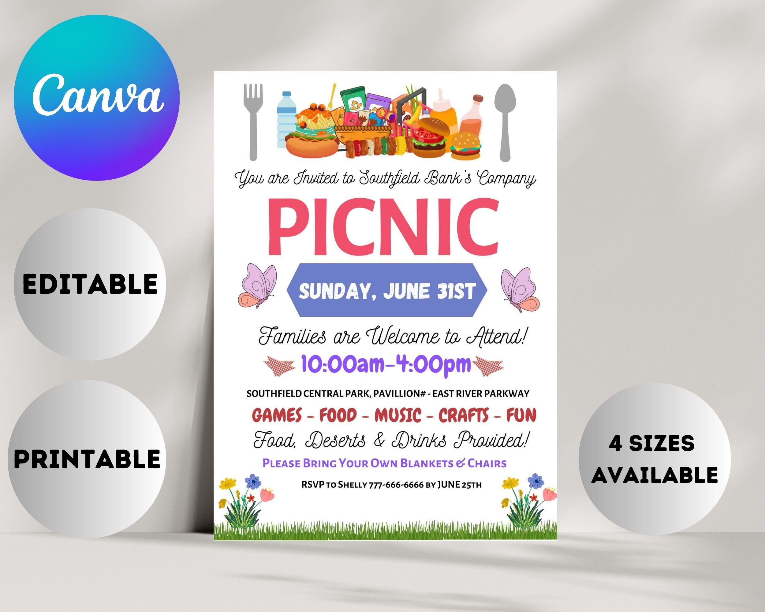 Company Picnic Flyer Editable Template, Work Appreciation Party, Canva ...