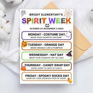 Editable Fall Spirit Week Flyer Template, School Spirit Schedule, Canva ...
