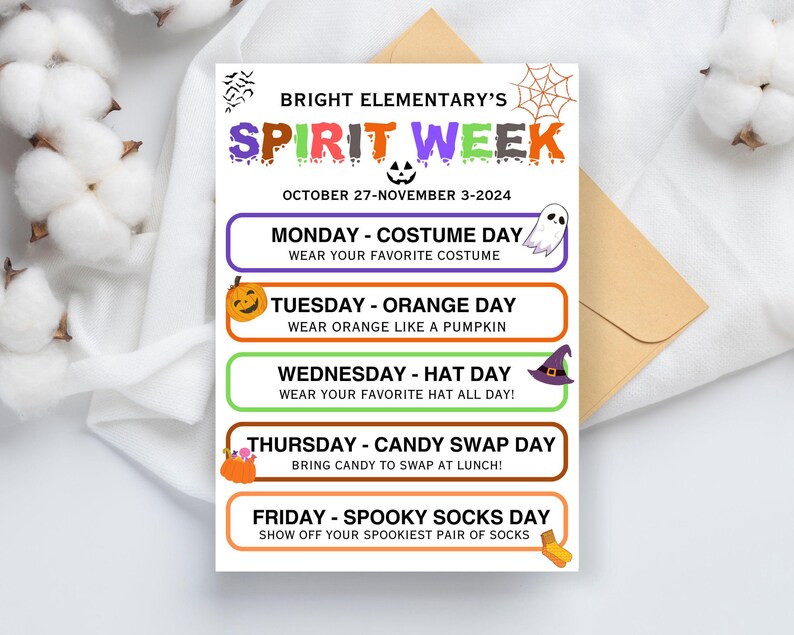 Editable Fall Spirit Week Flyer Template, School Spirit Schedule, Canva ...